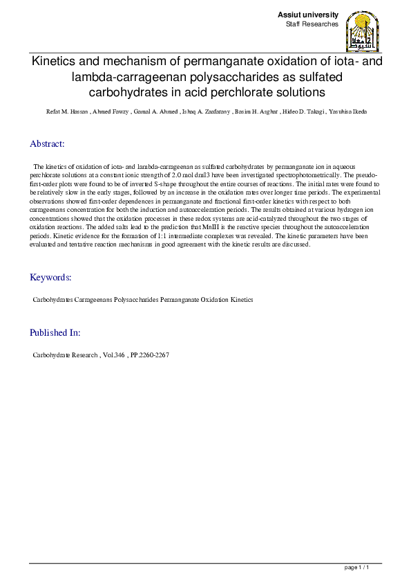 (PDF) Kinetics and mechanism of permanganate oxidation of iota- and ...