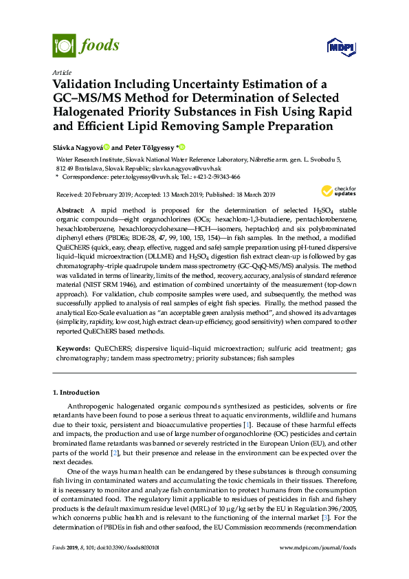 (PDF) Validation Including Uncertainty Estimation of a GC–MS/MS Method for Determination of ...
