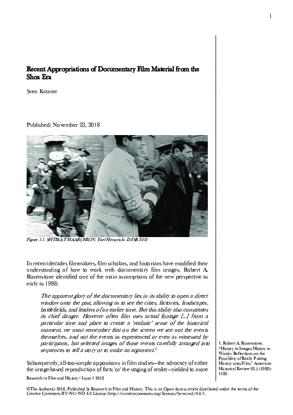 (PDF) Recent appropriations of documentary film material from the Shoa era