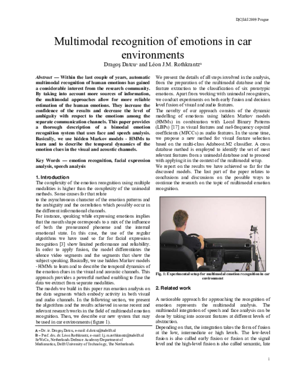 (PDF) Multimodal recognition of emotions in car environments