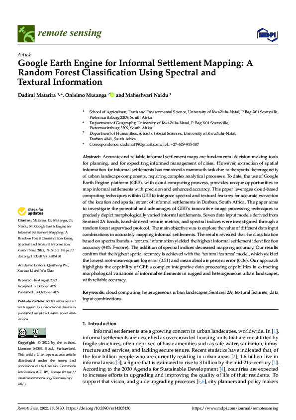 (PDF) Google Earth Engine for Informal Settlement Mapping: A Random Forest Classification Using ...