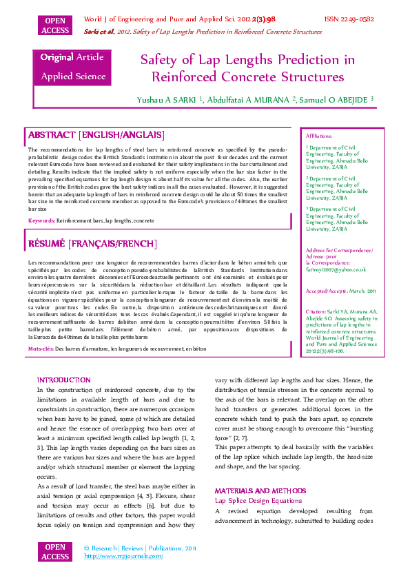 (PDF) Applied Science Safety of Lap Lengths Prediction in Reinforced ...