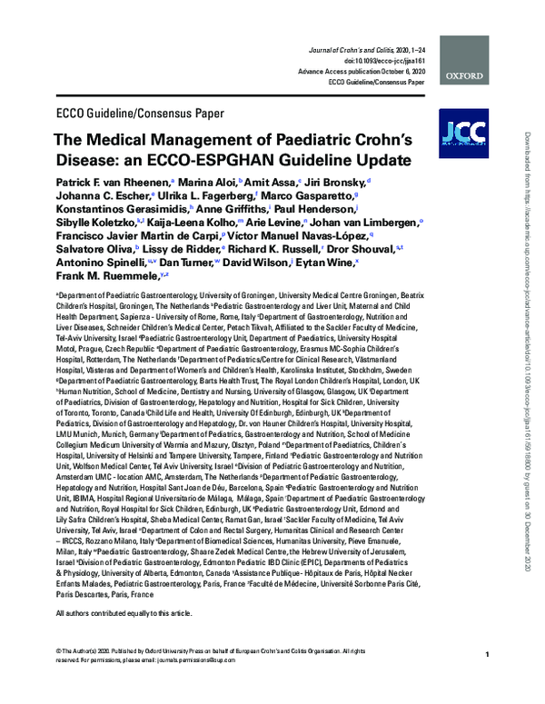 (PDF) The Medical Management of Paediatric Crohn’s Disease: an ECCO ...