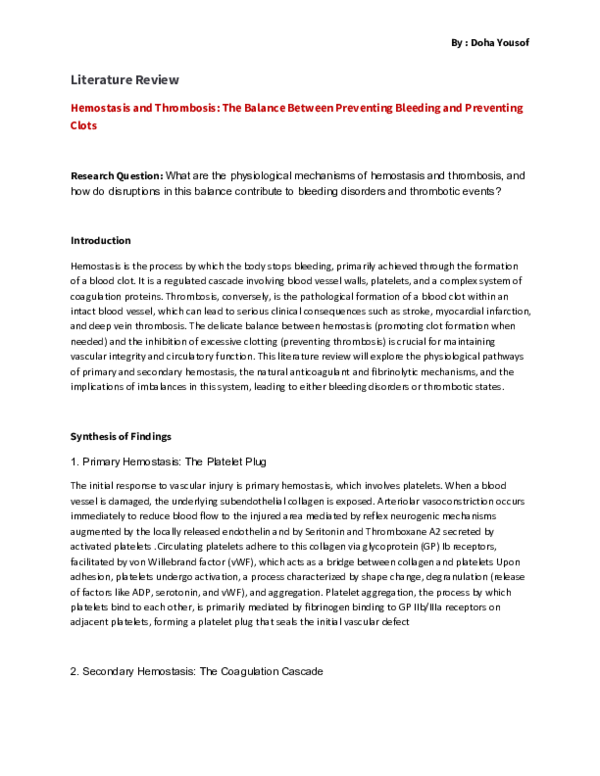 (PDF) Hemostasis and Thrombosis: The Balance Between Preventing ...