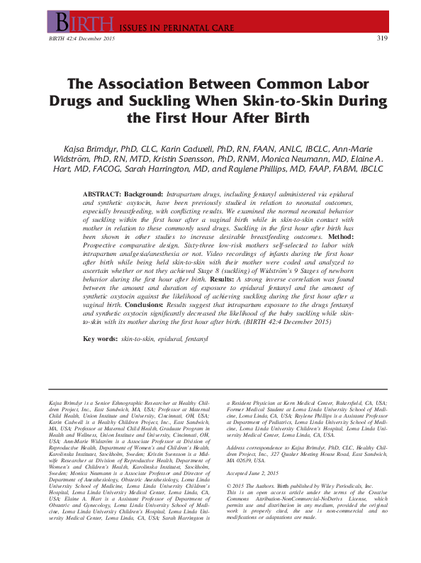 (PDF) The Association Between Common Labor Drugs and Suckling When Skin ...