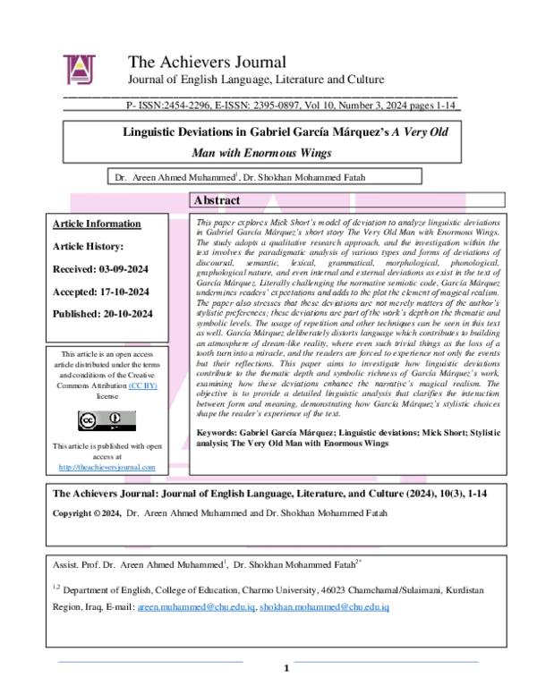 (PDF) Linguistic Deviations in Gabriel García Márquez’s A Very Old