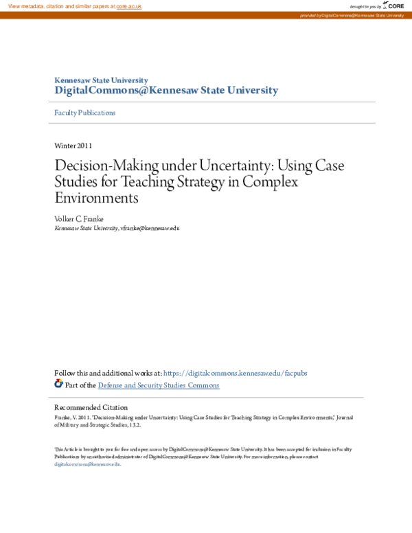 (PDF) Decision-Making under Uncertainty: Using Case Studies for ...