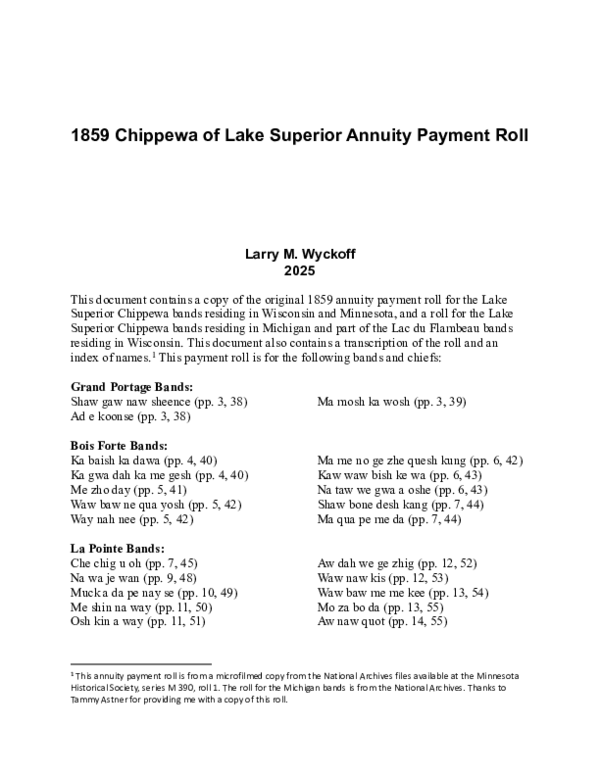 (PDF) 1859 Chippewa of Lake Superior Annuity Payment Roll