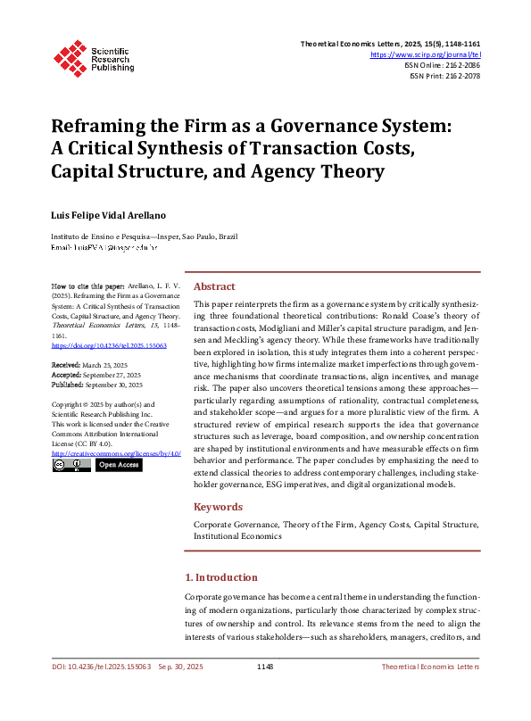 (PDF) Reframing the Firm as a Governance System: A Critical Synthesis of Transaction Costs ...