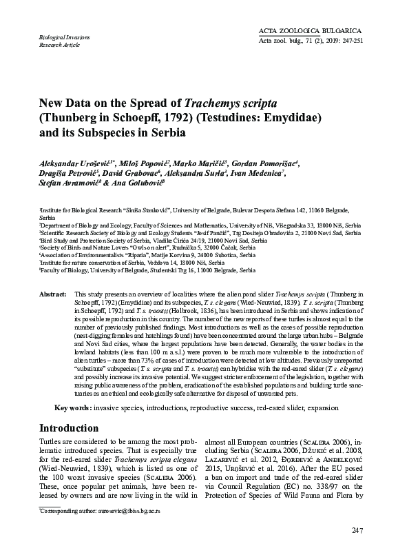 (PDF) New Data on the Spread of Trachemys scripta (Thunberg in Schoepff ...