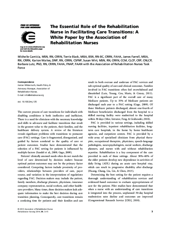 (PDF) The Essential Role of the Rehabilitation Nurse in Facilitating ...