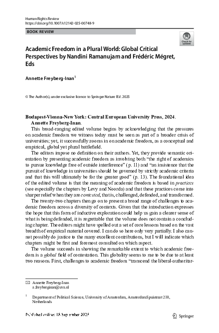 (PDF) Academic Freedom in a Plural World: Global Critical Perspectives ...