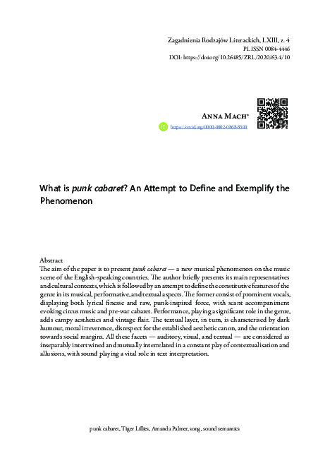 (PDF) What is punk cabaret? An Attempt to Define and Exemplify the ...