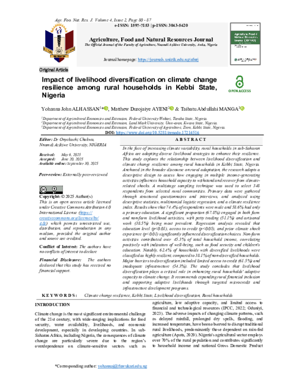 (PDF) Impact of livelihood diversification on climate change resilience ...