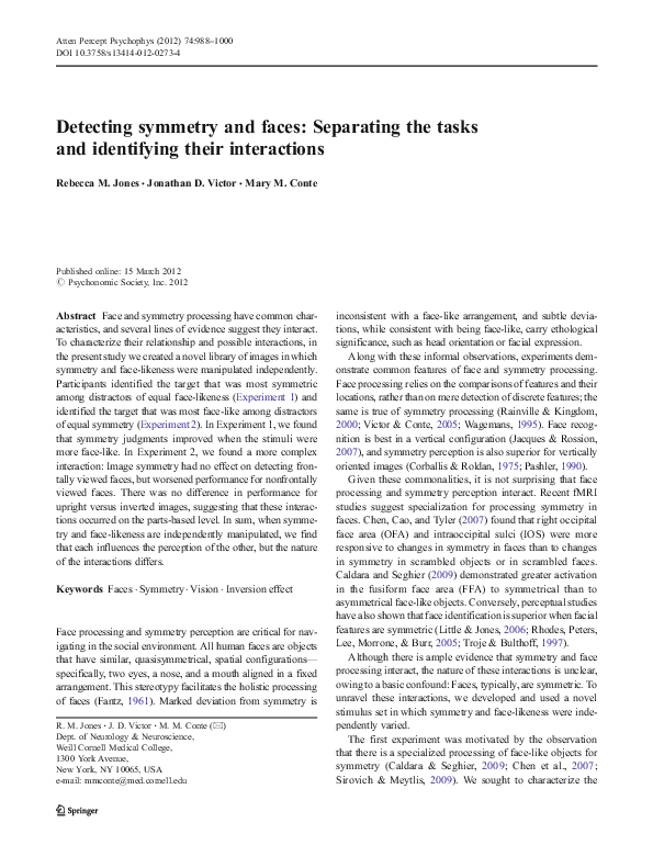 (PDF) Detecting symmetry and faces: Separating the tasks and ...