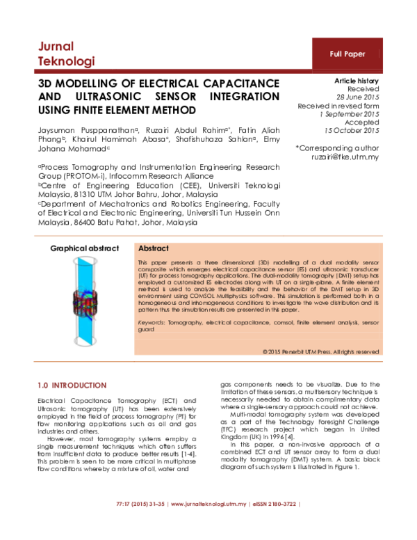 (PDF) 3D Modelling of Electrical Capacitance and Ultrasonic Sensor ...