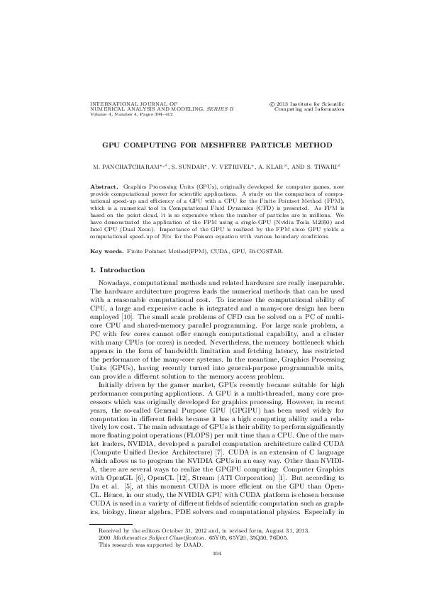 (PDF) GPU computing for meshfree particle method