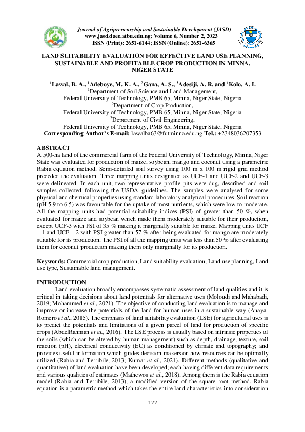 (PDF) Land Suitability Evaluation for Effective Land Use Planning ...