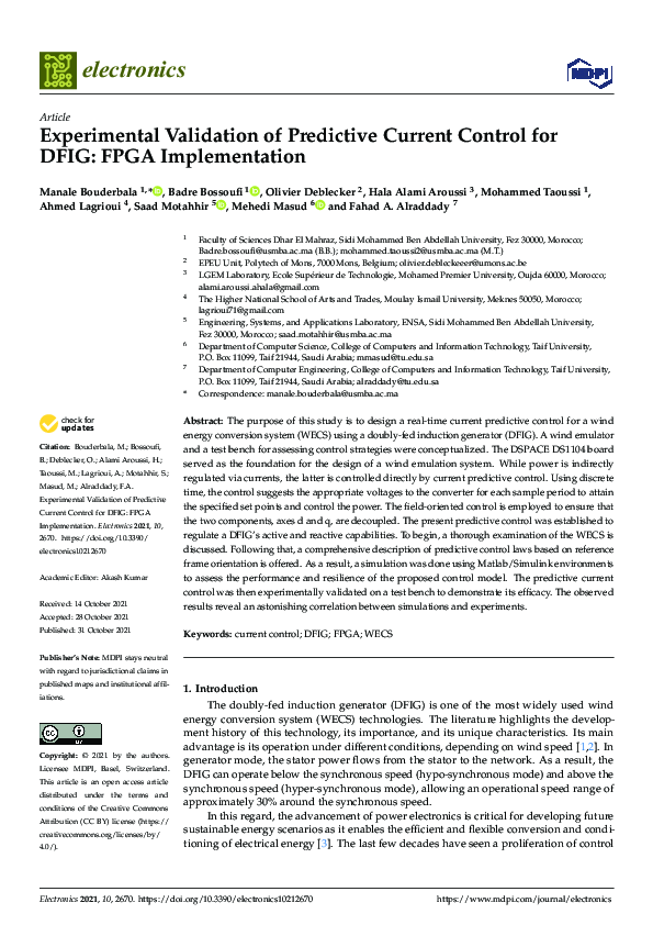 (PDF) Experimental Validation of Predictive Current Control for DFIG: FPGA Implementation