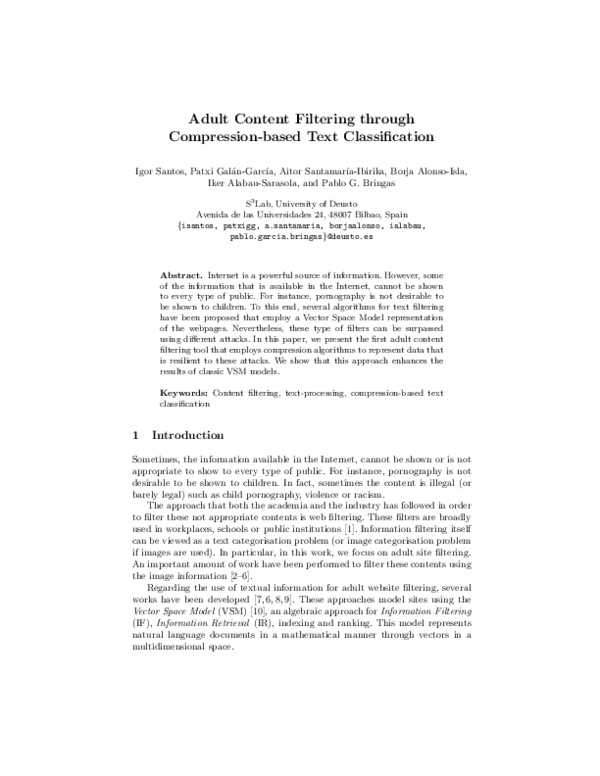 (PDF) Adult content filtering through compression-based text classification
