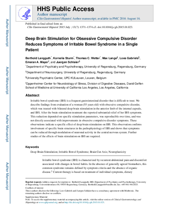 (PDF) Deep Brain Stimulation for Obsessive Compulsive Disorder Reduces ...