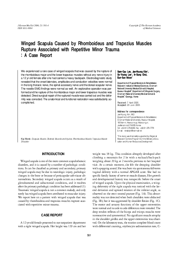 (PDF) Winged scapula caused by rhomboideus and trapezius muscles ...