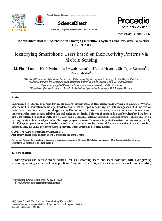 (PDF) Identifying Smartphone Users based on their Activity Patterns via ...