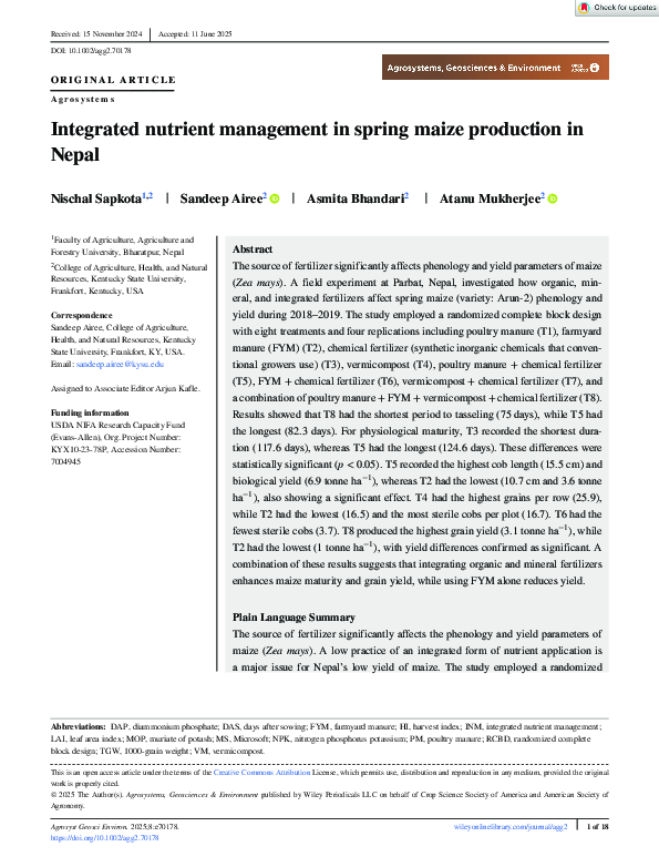 (PDF) Integrated nutrient management in spring maize production in Nepal