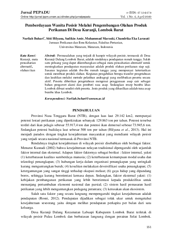 (PDF) Pemberdayaan Wanita Pesisir Melalui Pengembangan Olahan Produk ...