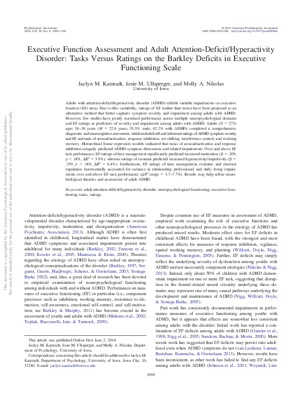 (PDF) Executive function assessment and adult attention-deficit/hyperactivity disorder: Tasks ...