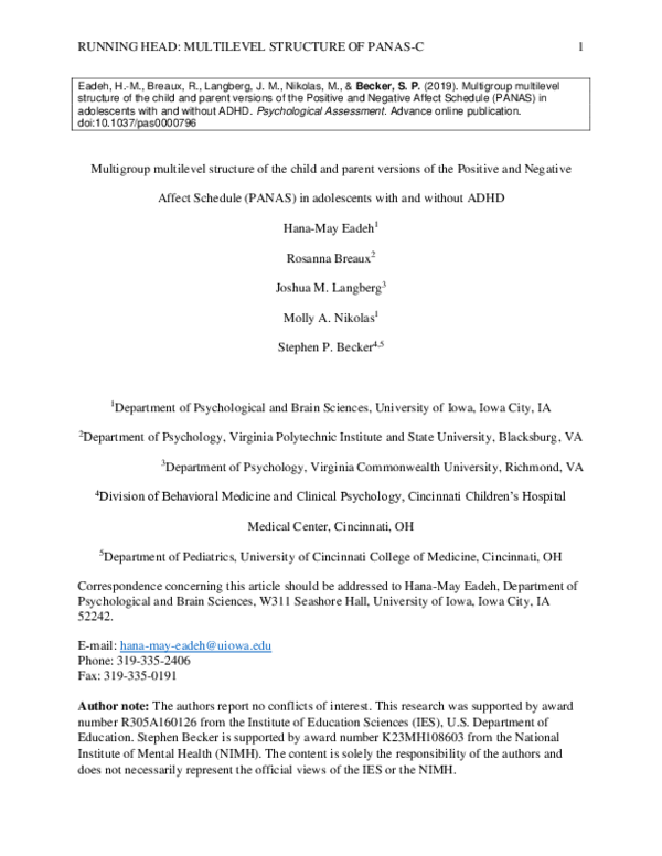 (PDF) Multigroup multilevel structure of the child and parent versions ...