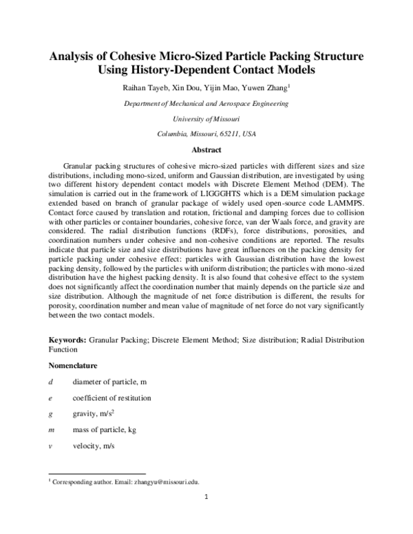 (PDF) Analysis of Cohesive Microsized Particle Packing Structure Using ...