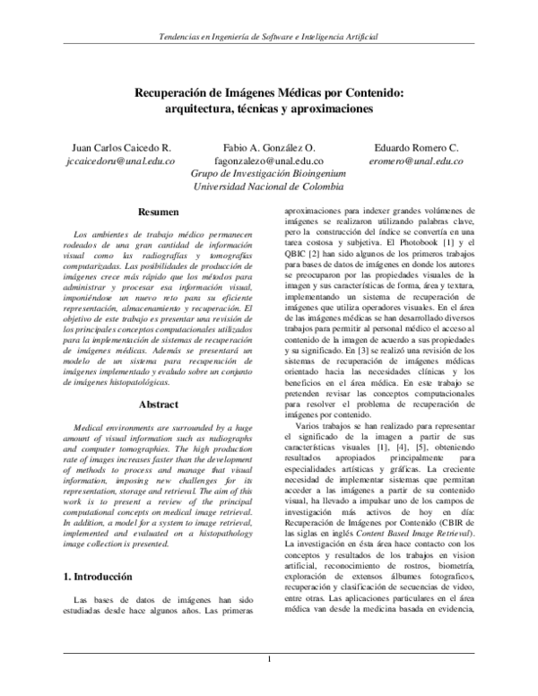 (PDF) Recuperaci n de Im genes M dicas por Contenido: arquitectura, t ...