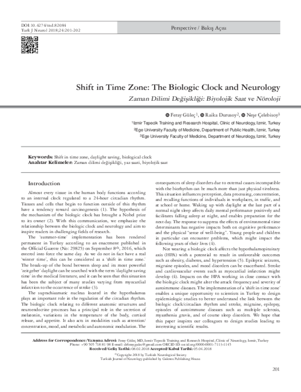 (PDF) Shift in Time Zone: The Biologic Clock and Neurology