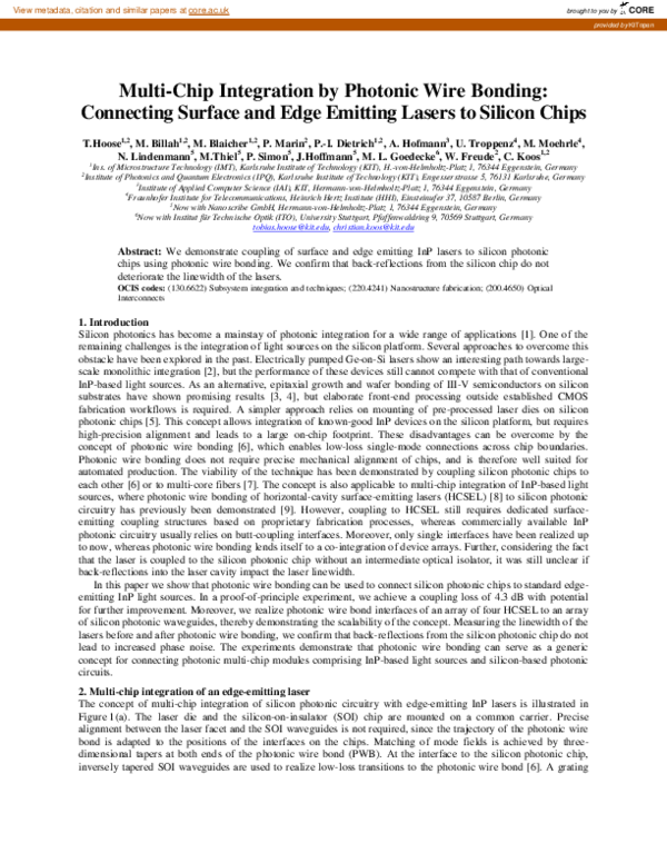 (PDF) Multi-Chip Integration by Photonic Wire Bonding: Connecting ...