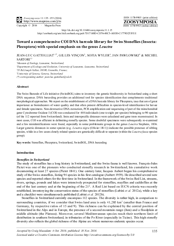 (PDF) Toward a comprehensive COI DNA barcode library for Swiss ...