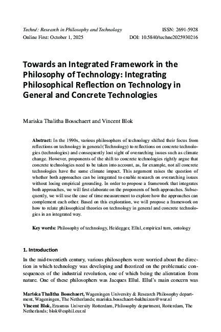 (PDF) Towards an Integrated Framework in the Philosophy of Technology ...