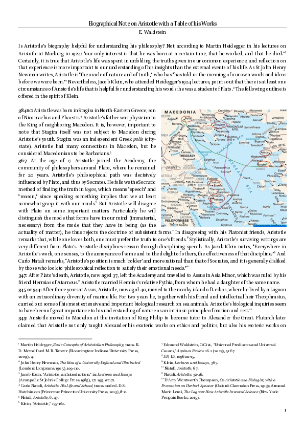 (PDF) Biographical Note on Aristotle with a Table of his Works