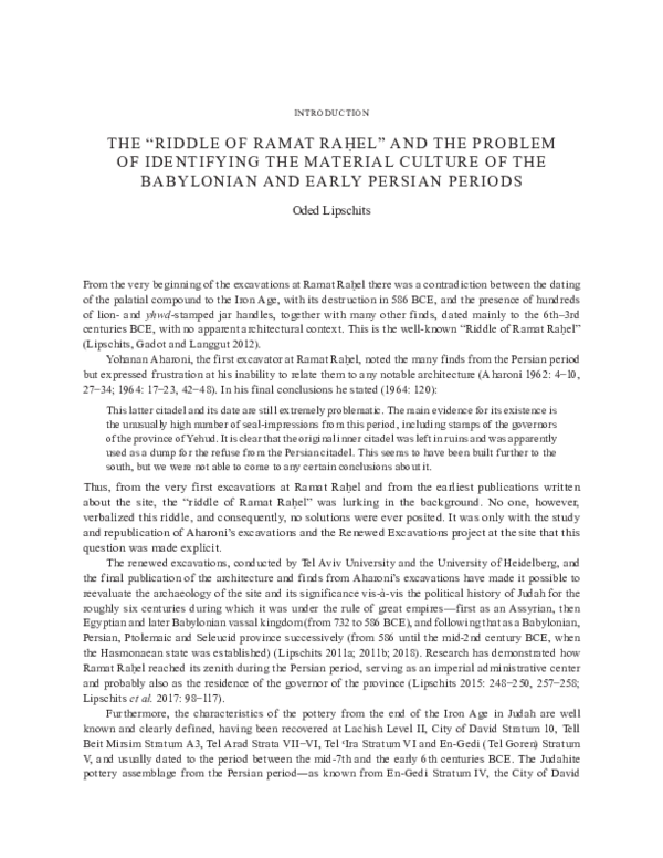 (PDF) Introduction the “Riddle of Ramat Raḥel” and the Problem of Identifying the Material ...