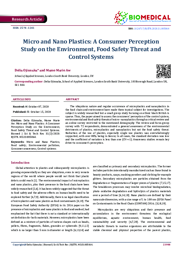 (PDF) Micro and Nano Plastics: A Consumer Perception Study on the ...
