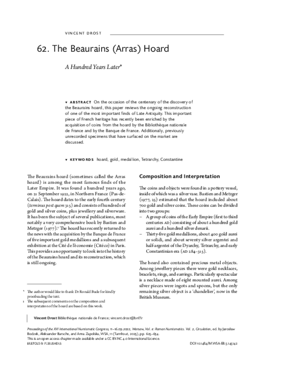 (PDF) The Beaurains (Arras) Hoard: a Hundred Years Later
