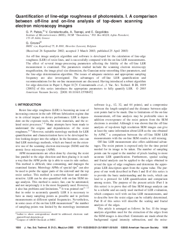 (PDF) Quantification of line-edge roughness of photoresists. I. A ...