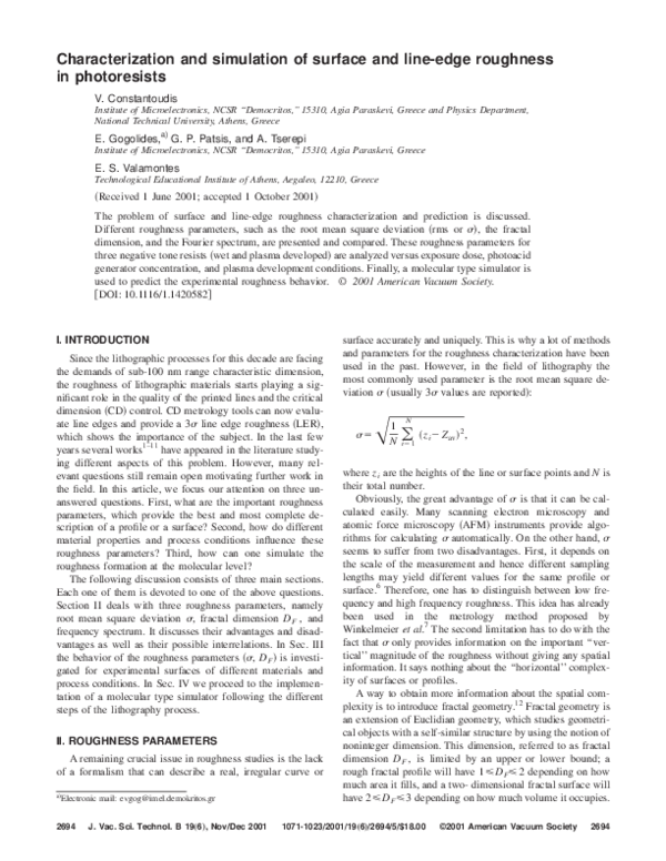 (PDF) Characterization and simulation of surface and line-edge roughness in photoresists