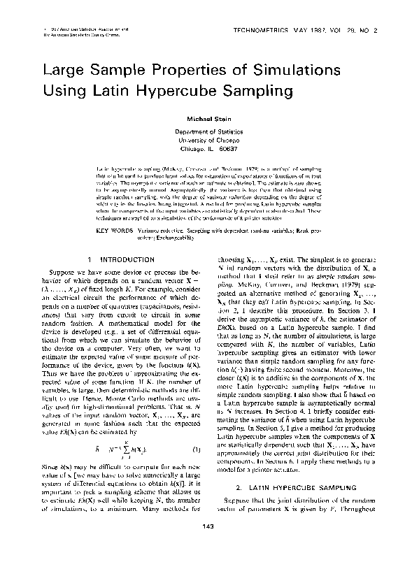 (PDF) Large Sample Properties of Simulations Using Latin Hypercube Sampling