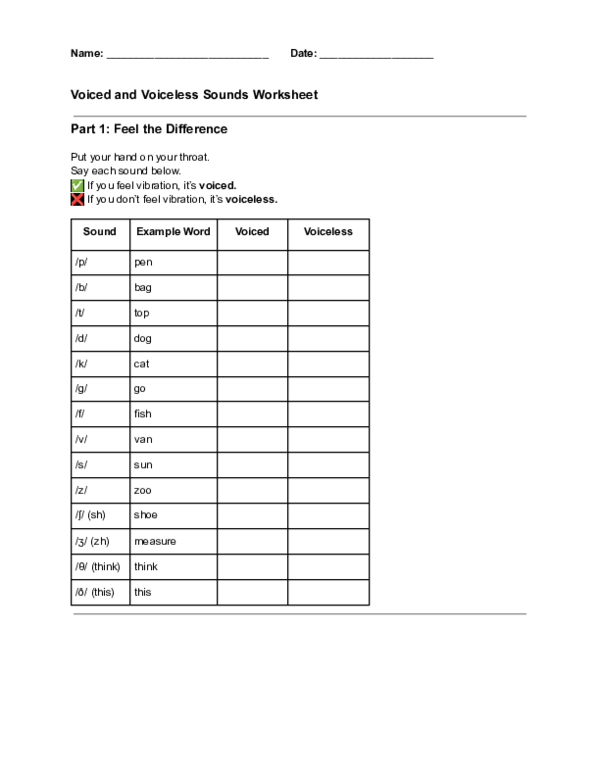 (PDF) Voiced and Voiceless Sounds Worksheet