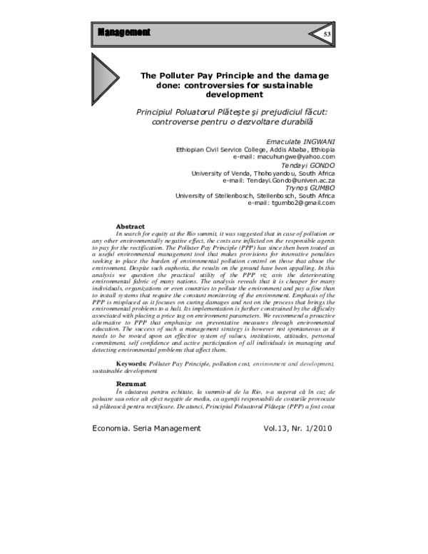 (PDF) The Polluter Pay Principle and the damage done: controversies for ...