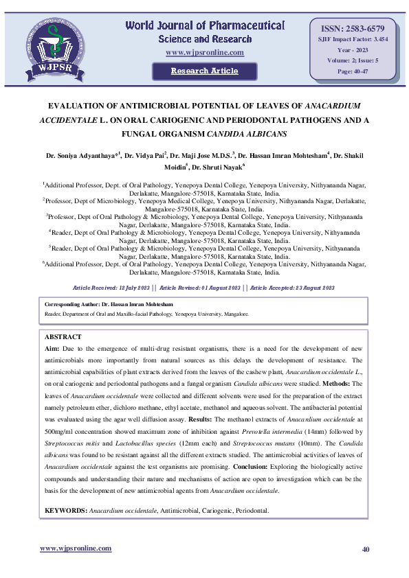 (PDF) EVALUATION OF ANTIMICROBIAL POTENTIAL OF LEAVES