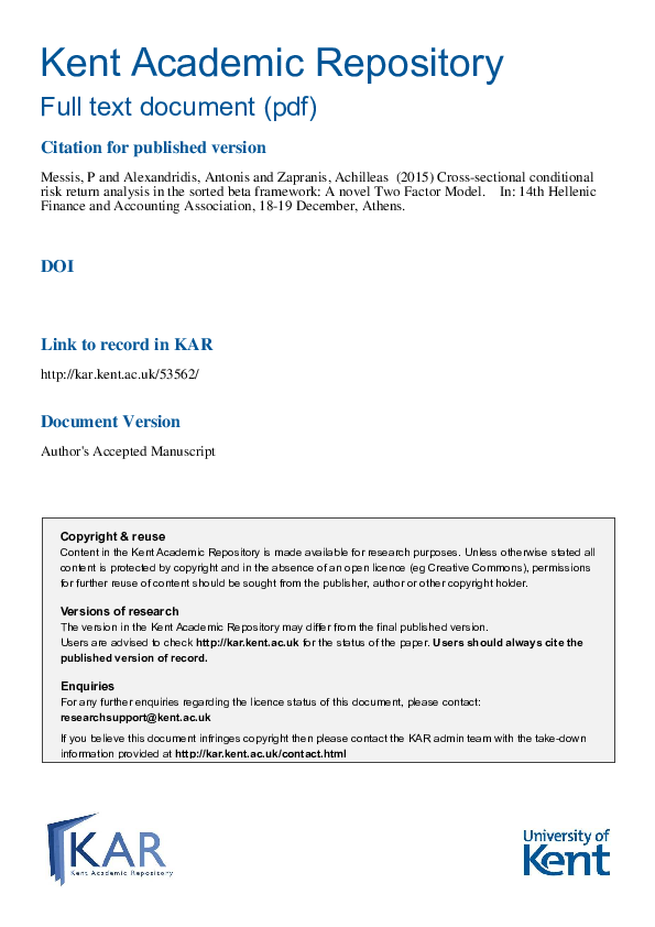 (PDF) Cross-sectional conditional risk return analysis in the sorted ...