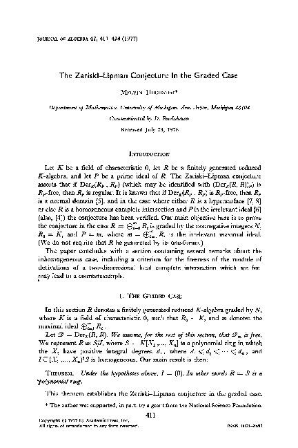 (PDF) The Zariski-Lipman conjecture in the graded case