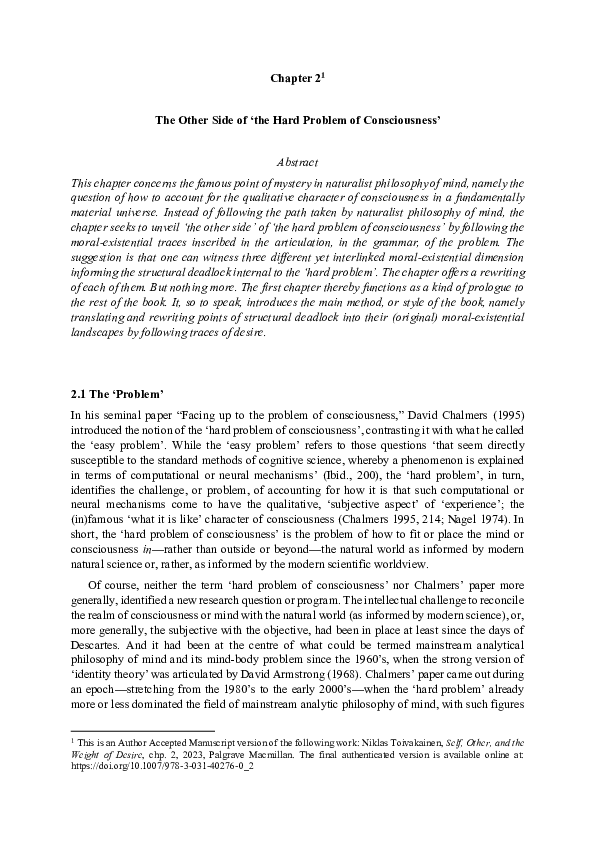 (PDF) The Other Side of 'the Hard Problem of Consciousness'